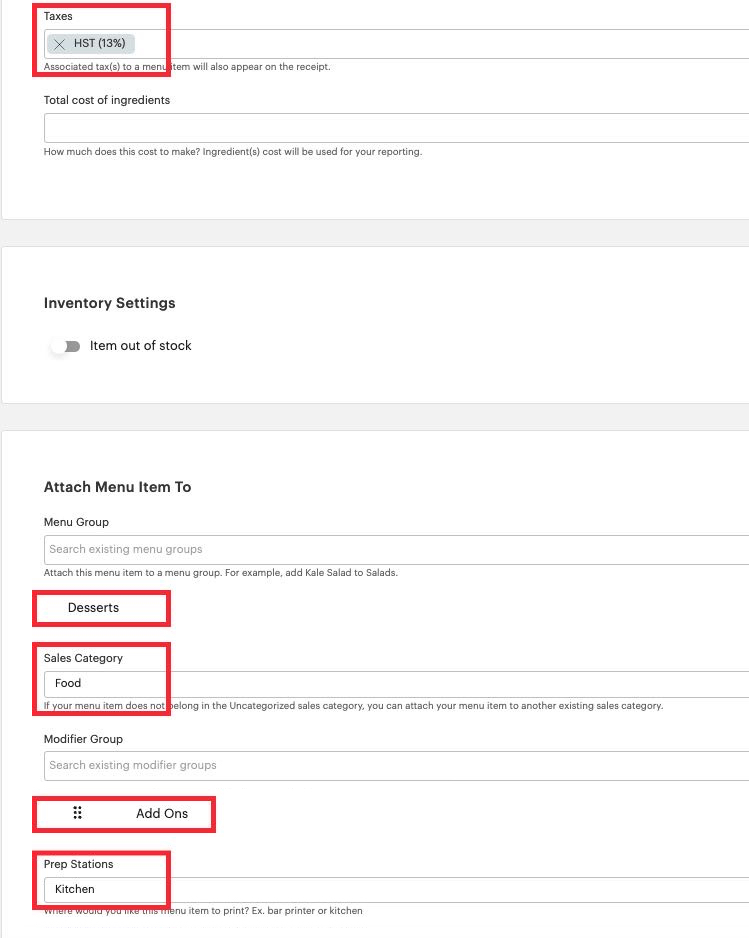 Menu Management: Menu Items