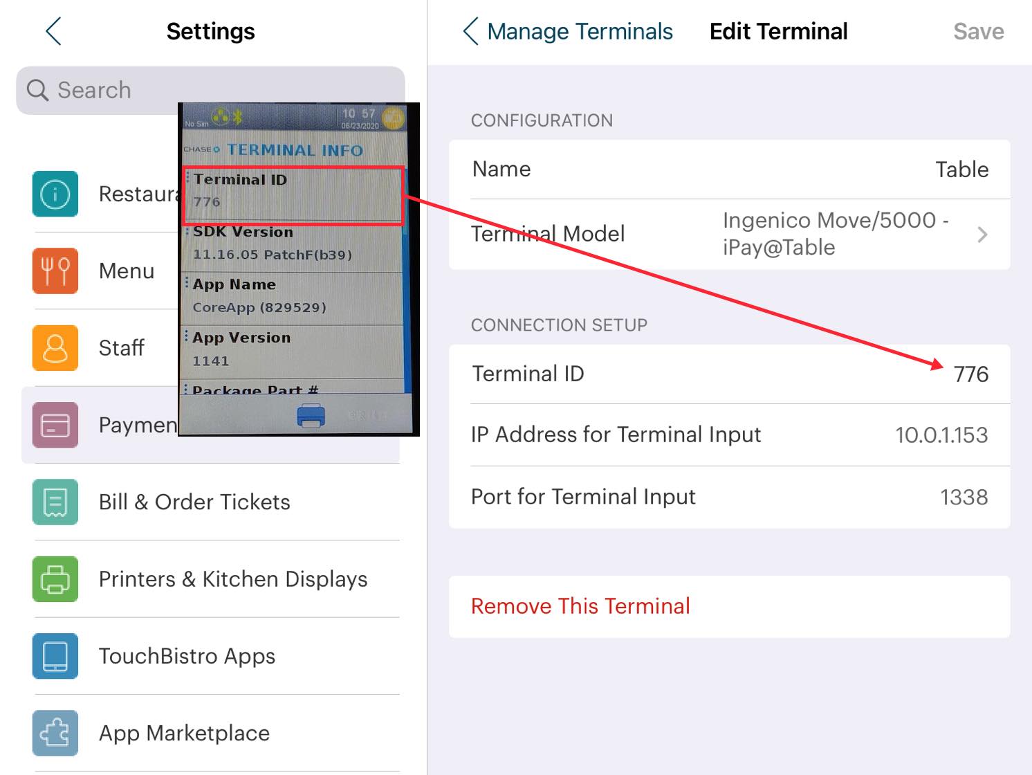 Step 2: How to Set up the Chase Move/5000 in TouchBistro