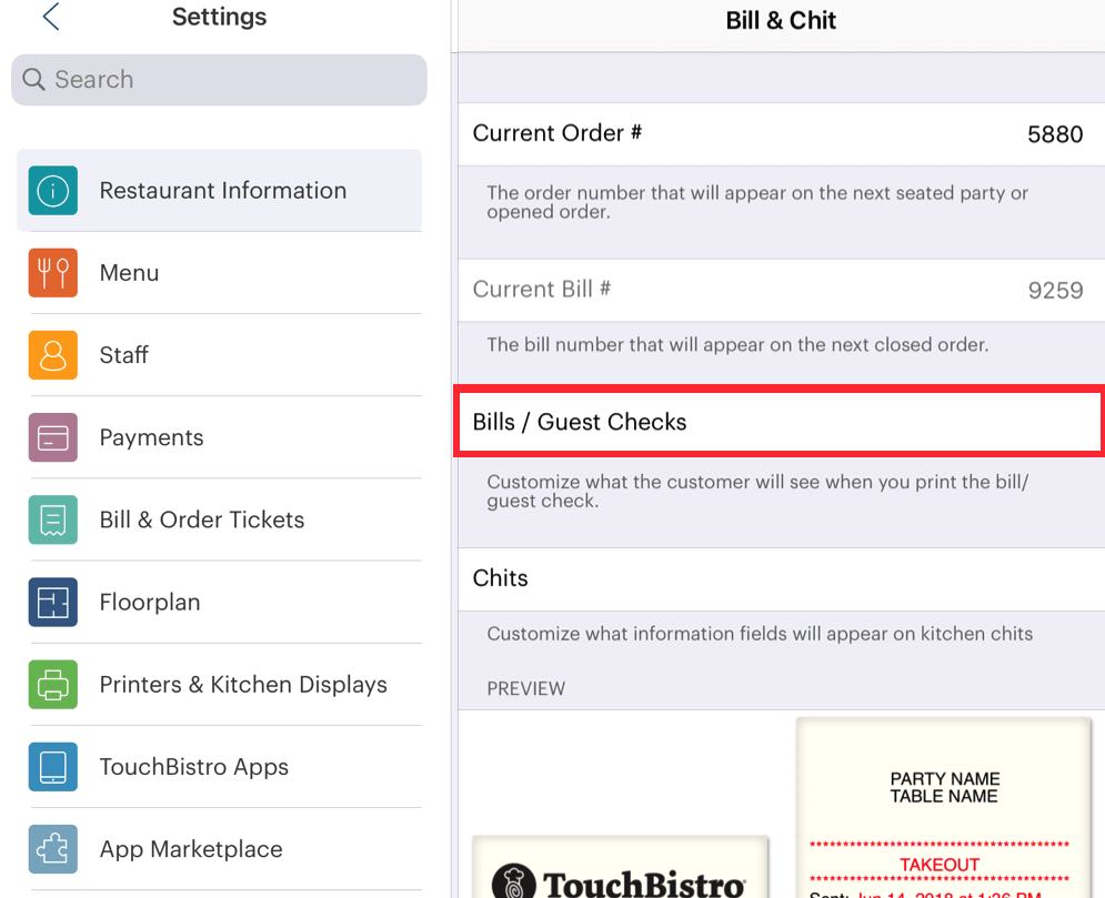 How to Set Up Your Bill and Order Tickets