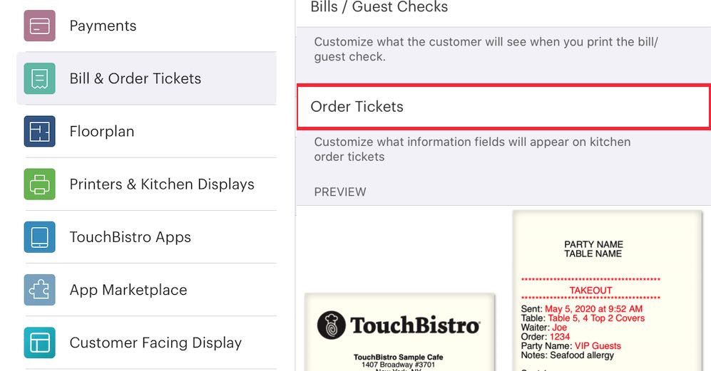 How to Set Up Your Bill and Order Tickets