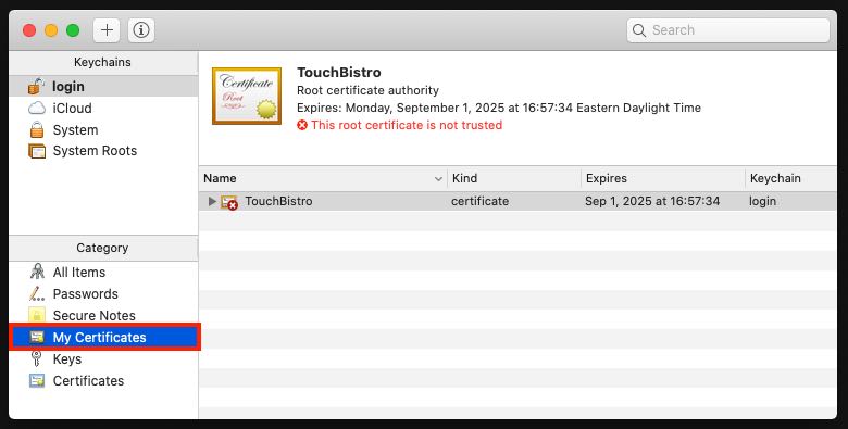 How To Allow TouchBistro To Use Your Keychain s PrivateKey