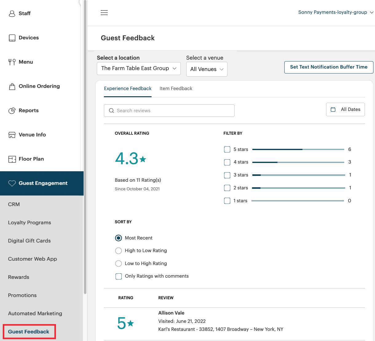 Managing Diner Feedback