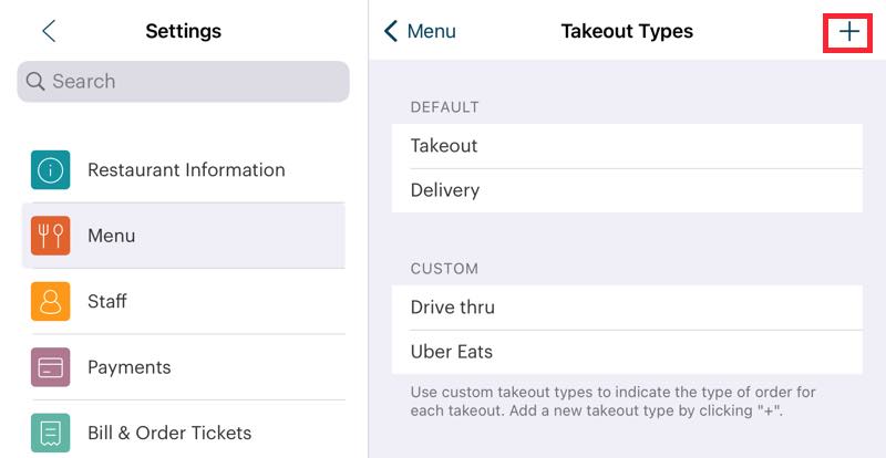 How to Set Up Takeout Types