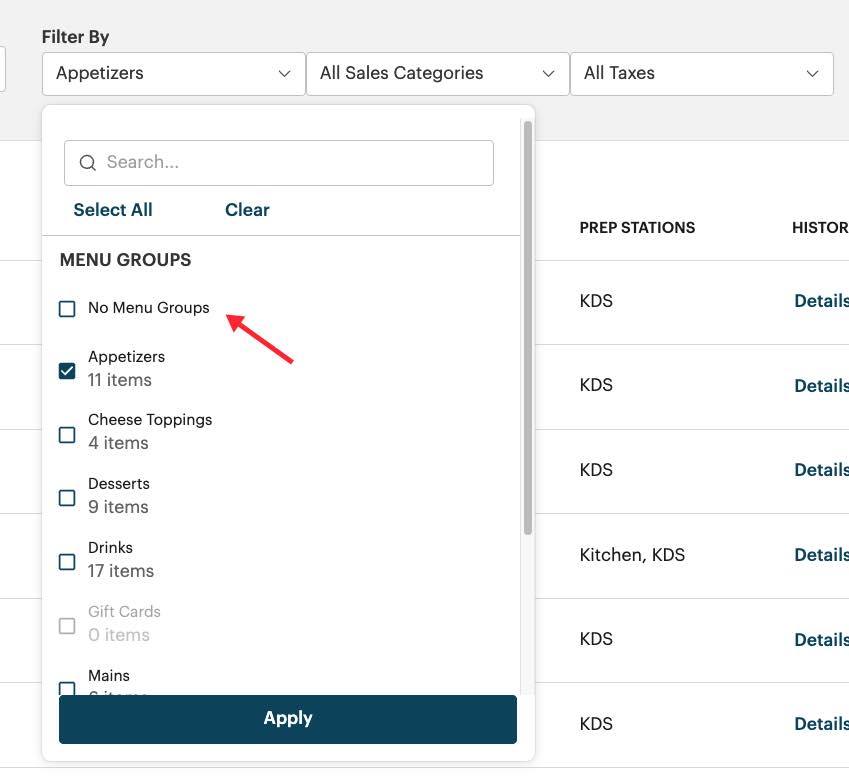 Menu Management: Menu Items