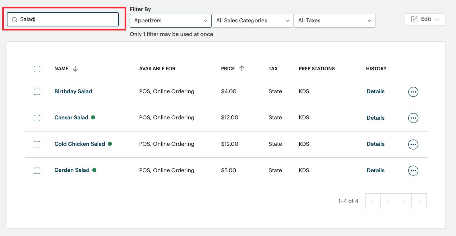 Menu Management: Menu Items