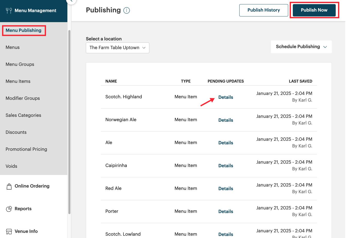 Menu Management: Syncing with TouchBistro POS