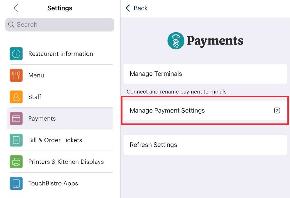 Setting Up the TouchBistro - Payrix Link/2500