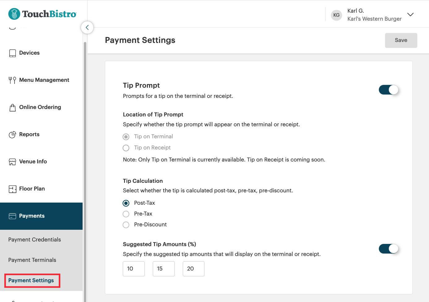 Setting Up the TouchBistro - Payrix on Cloud