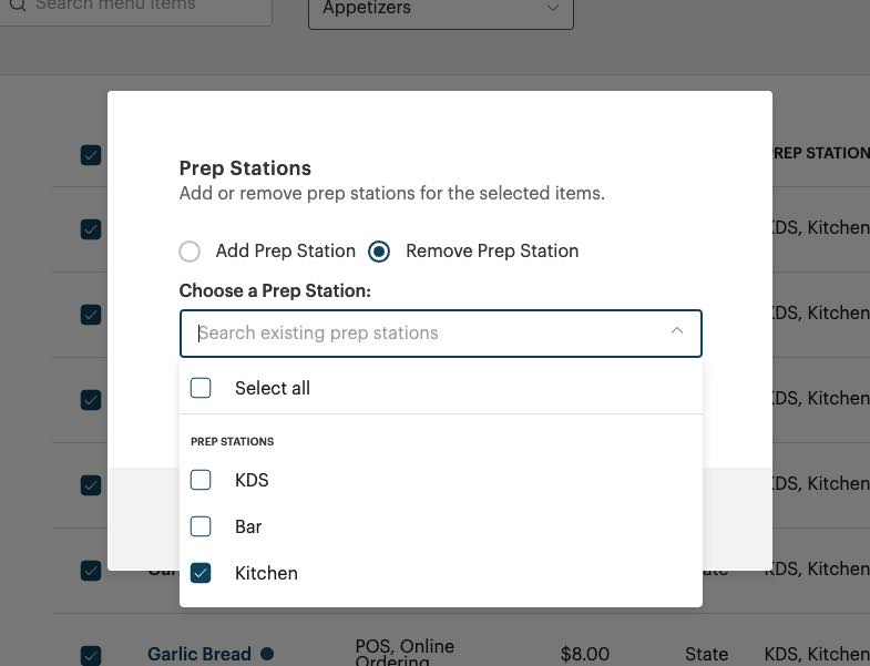 Menu Management: Prep Stations
