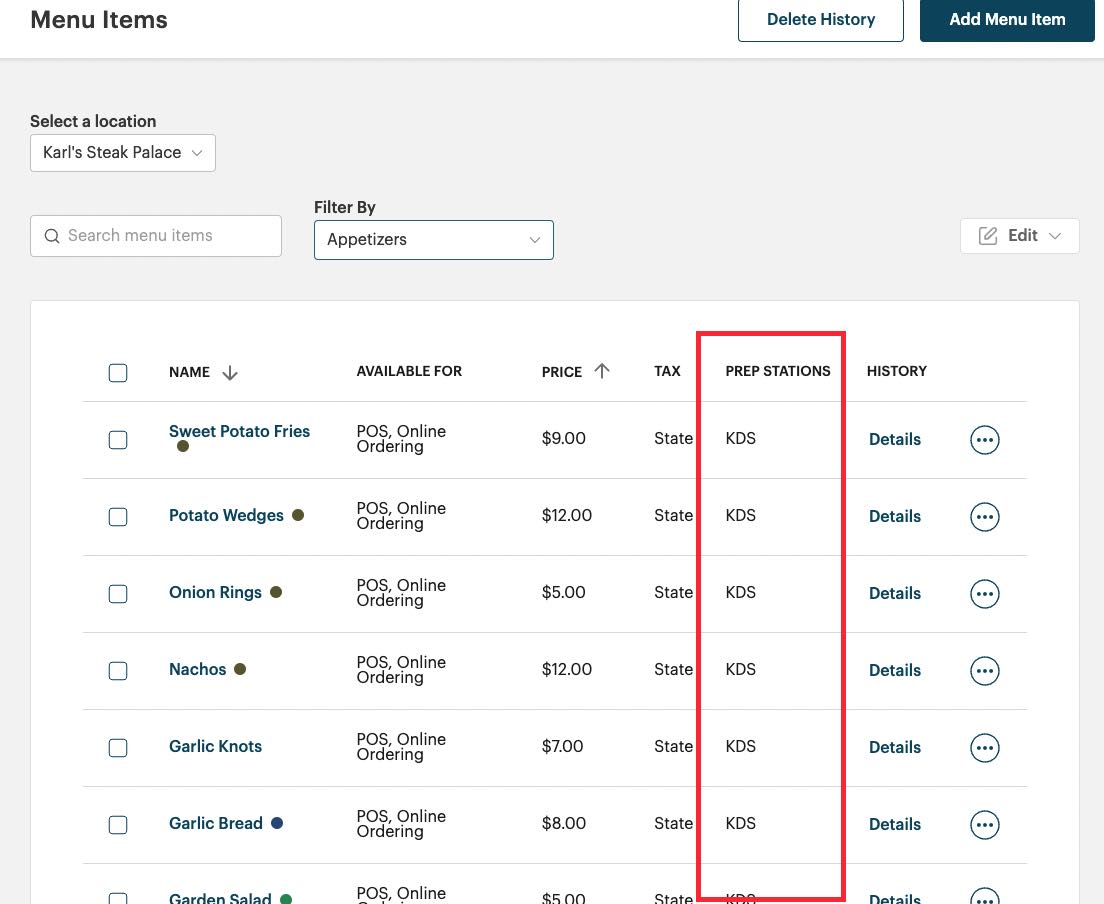 Menu Management: Prep Stations