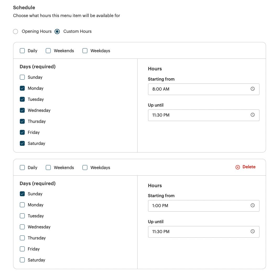 Menu Management: Menu Items