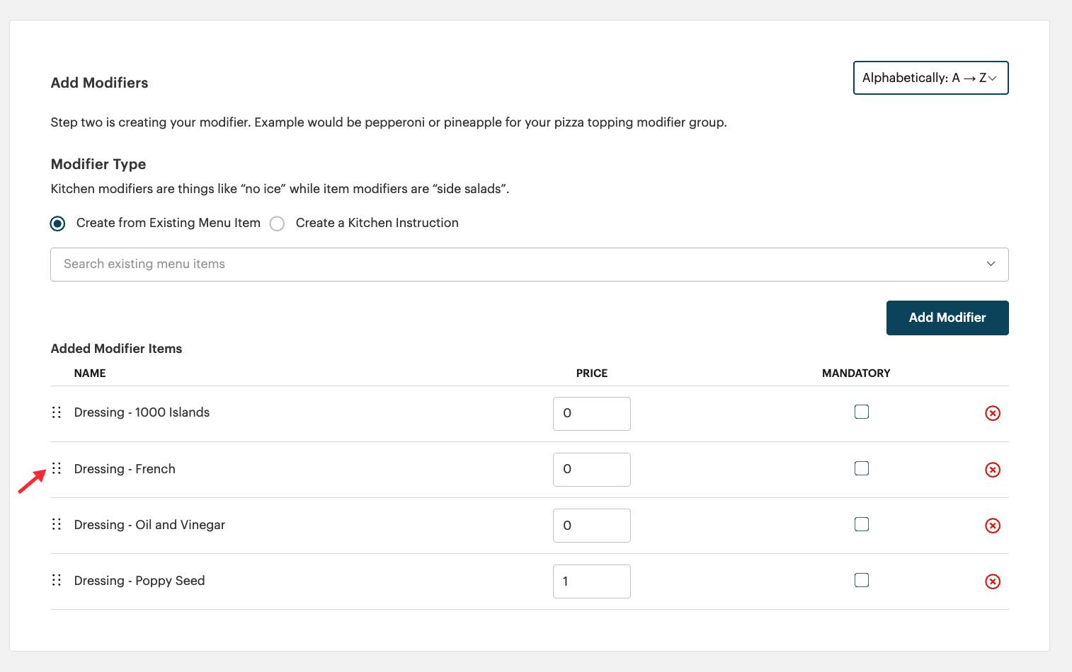 Menu Management: Modifier Groups