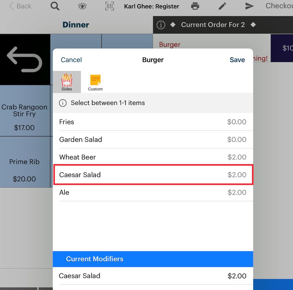 Menu Management: Modifier Groups