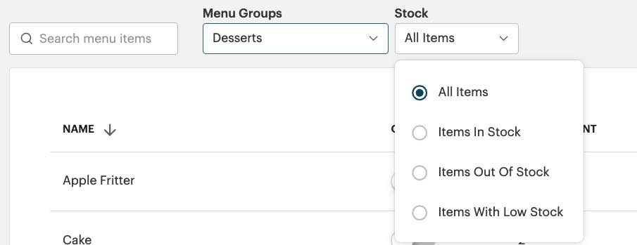 Menu Management: Stock Availability