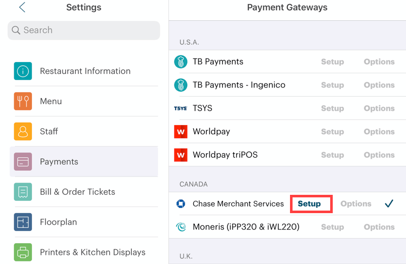 Step 2: How to Set up the Chase Move/5000 in TouchBistro