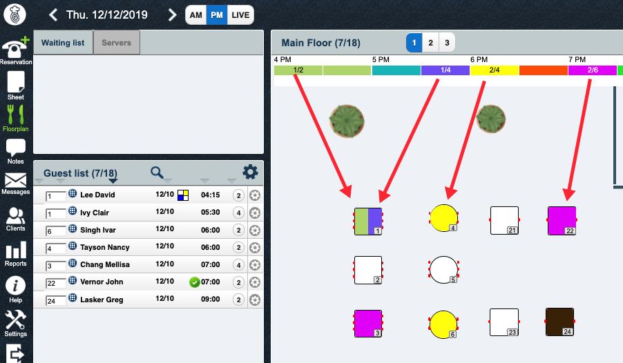 Seating Tables in Floorplan in the TouchBistro Reservations App
